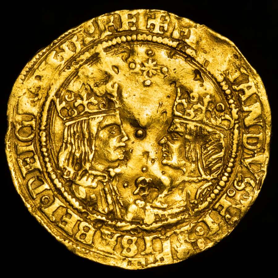 Reyes Católicos, doble excelente de oro. Ceca Sevilla. Bustos reales ...