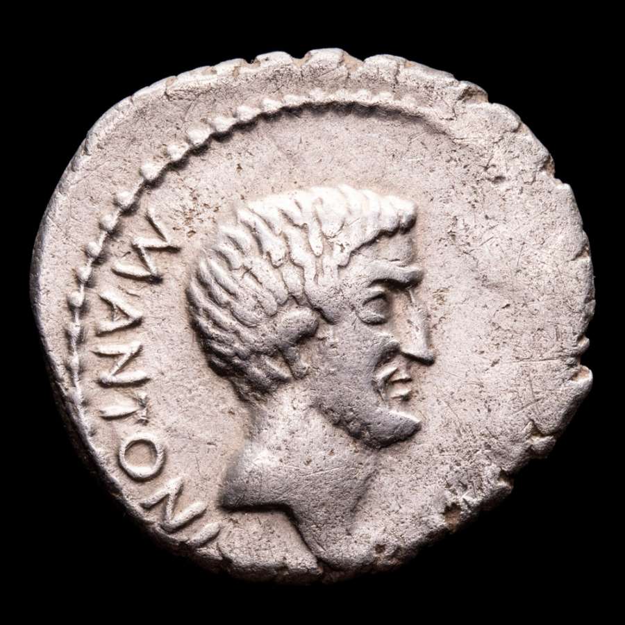 Marco Antonio, Denario, Cabeza del Sol dentro de Templo. Muy escasa ...