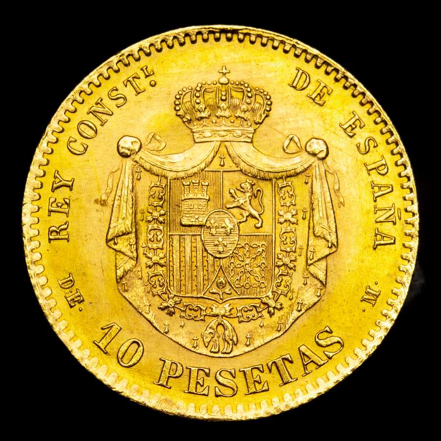 Alfonso XII. 10 pesetas. 1878 *62. Madrid.DE-M. Reacuñación oficial ...